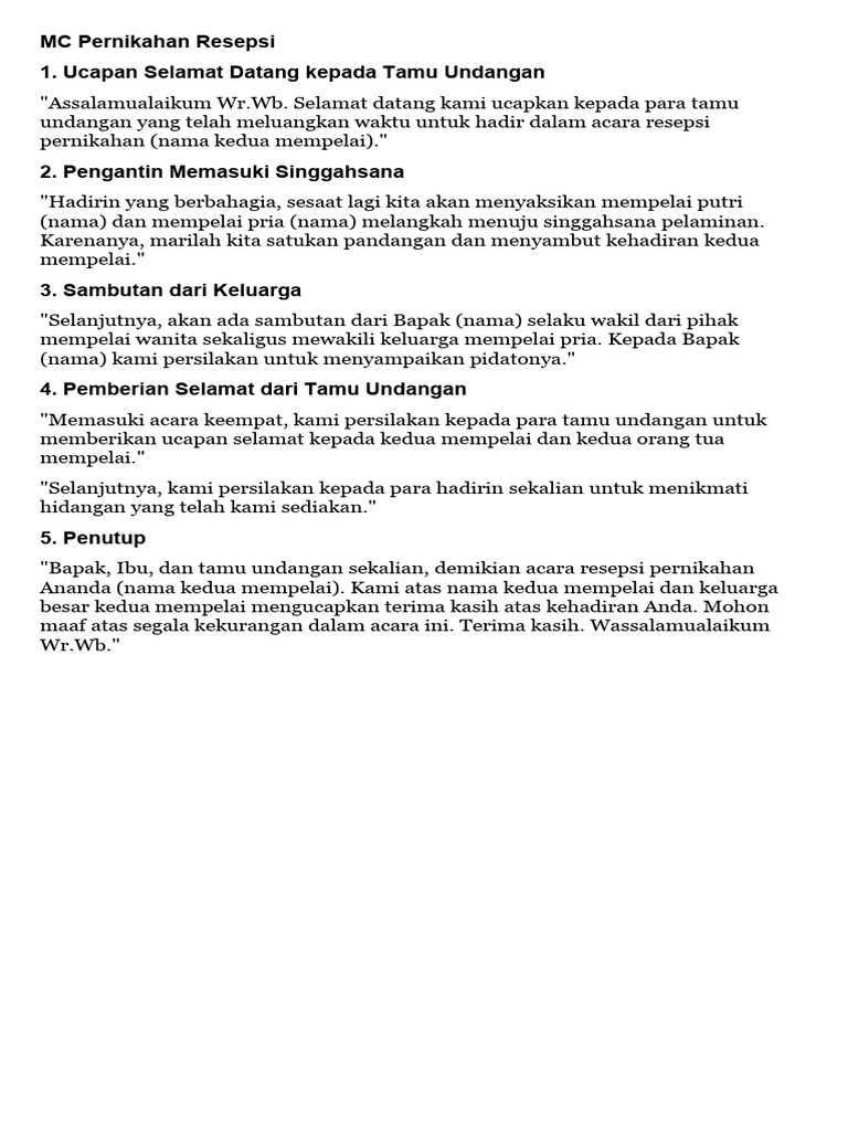 MC Pernikahan Resepsi | PDF