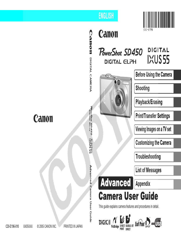 Manual Canon PowerShot SD450 | PDF