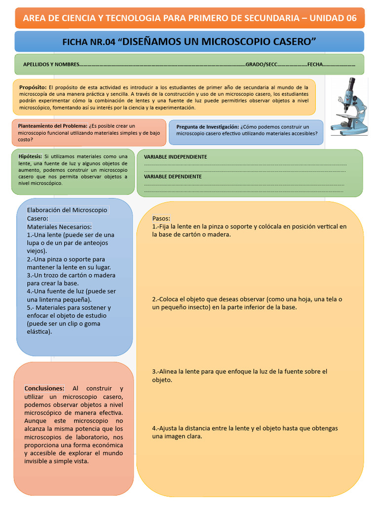Ficha 04 El Microscopio Casero para Primero de Secundaria | PDF