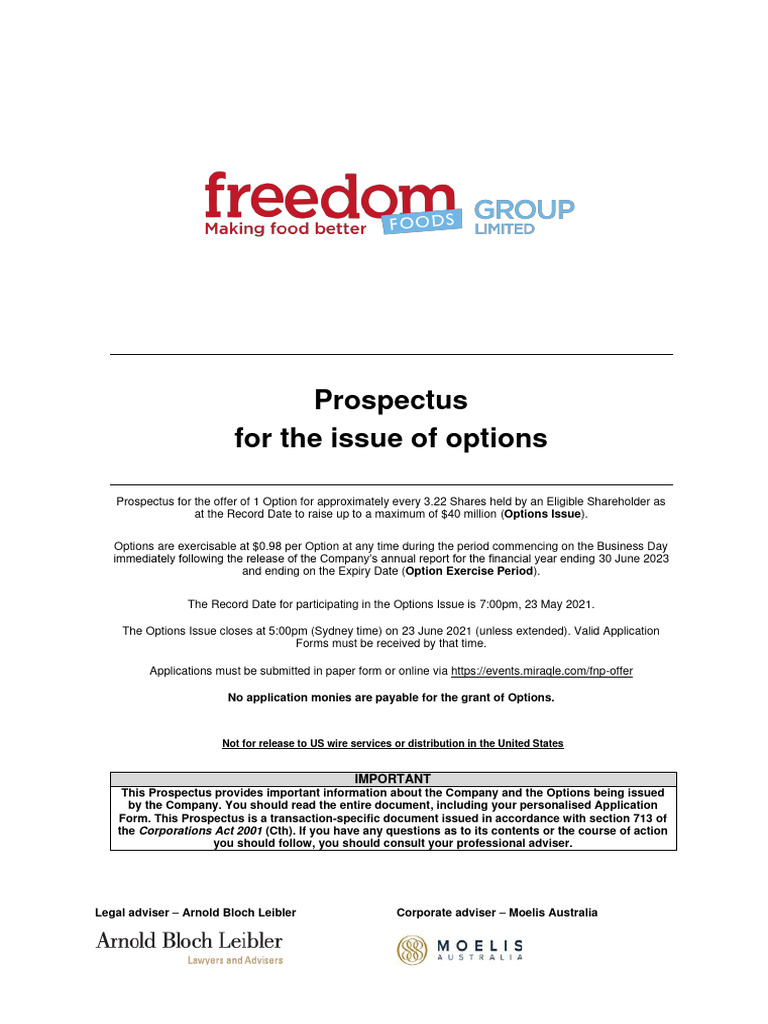 Freedom Foods Options Prospectus | PDF | Option (Finance) | Securities ...