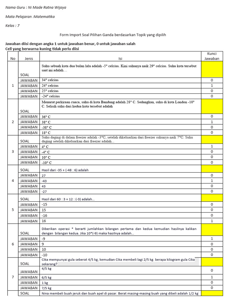 Format Soal PTS | PDF