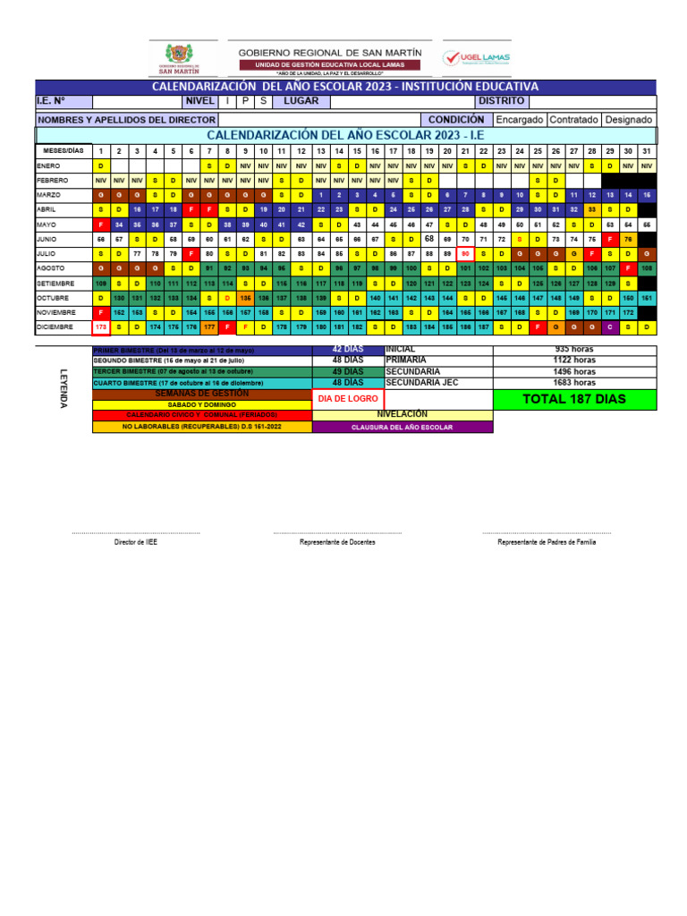 Calendarización 2023 - LAMAS - IIEE | PDF