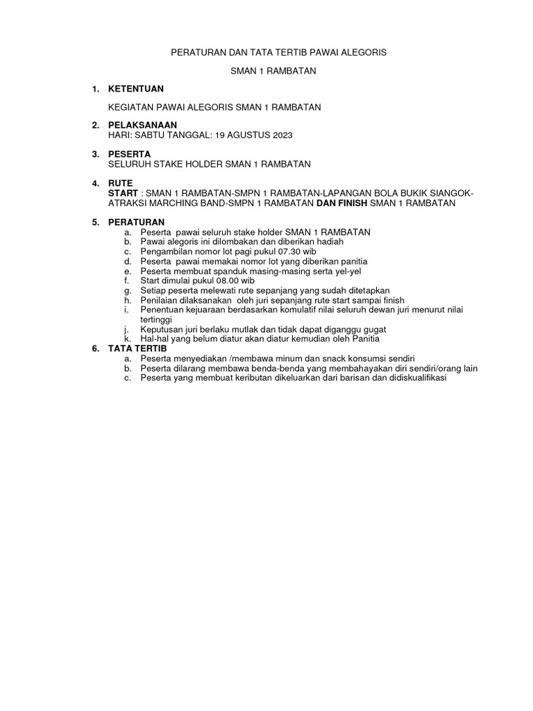 Peraturan Dan Tata Tertib Pawai Alegoris | PDF Peraturan Dan Tata Tertib Pawai Alegoris | PDF