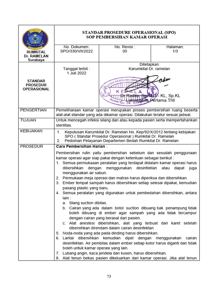 Spo Pembersihan Kamar Operasi | PDF