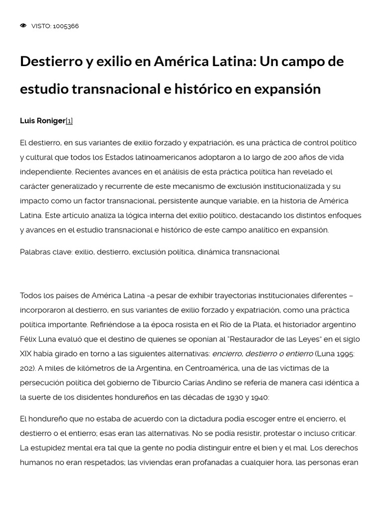 Destierro y Exilio en América Latina - Un Campo de Estudio Transnacional e Histórico en ...