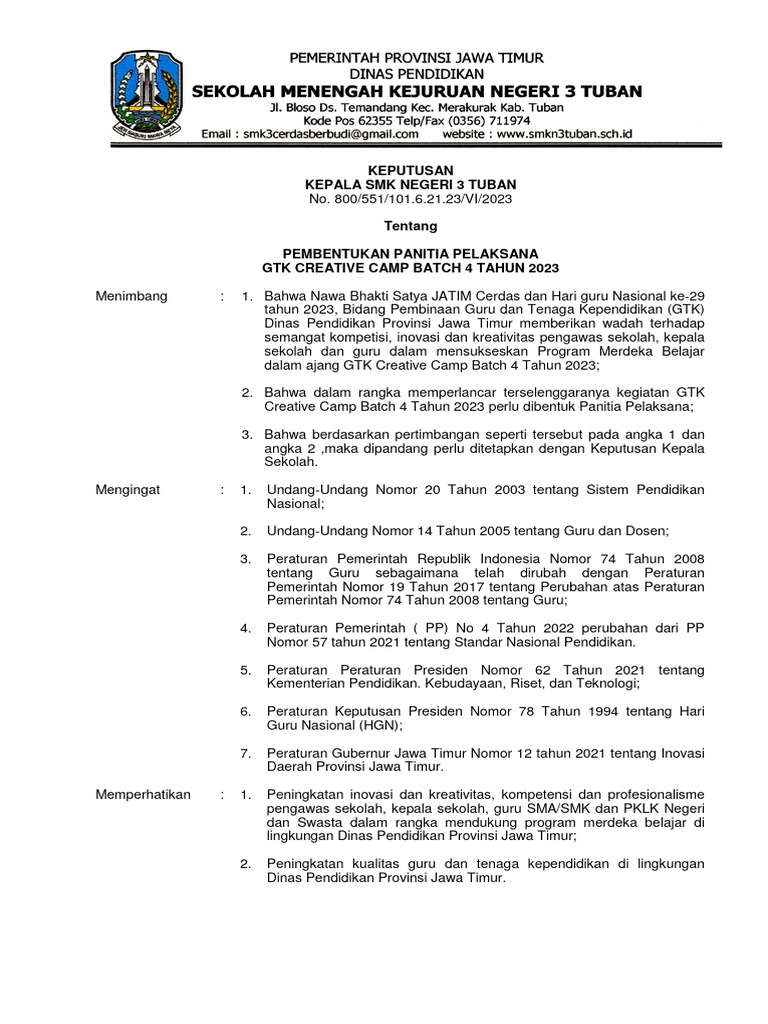 SK Panitia GCC Batch 4 Jatim | PDF