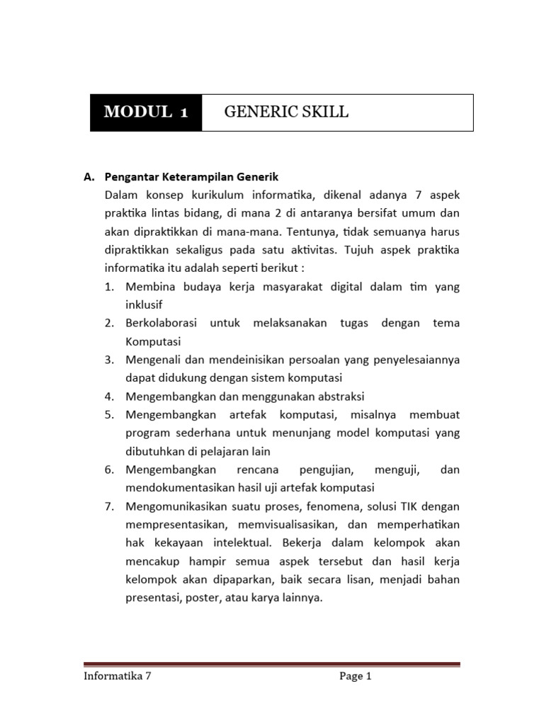 Keterampilan Generik dalam Informatika | PDF