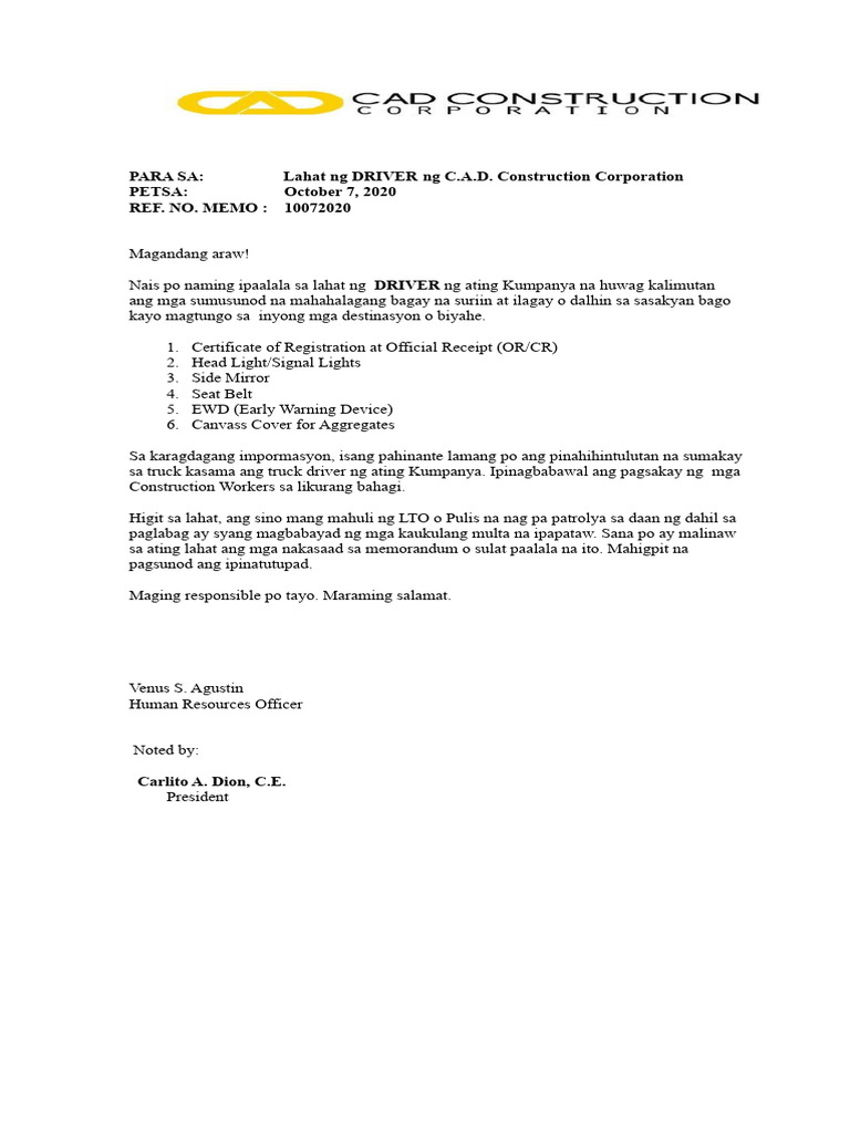 II.17 MV Memo On Drivers | PDF