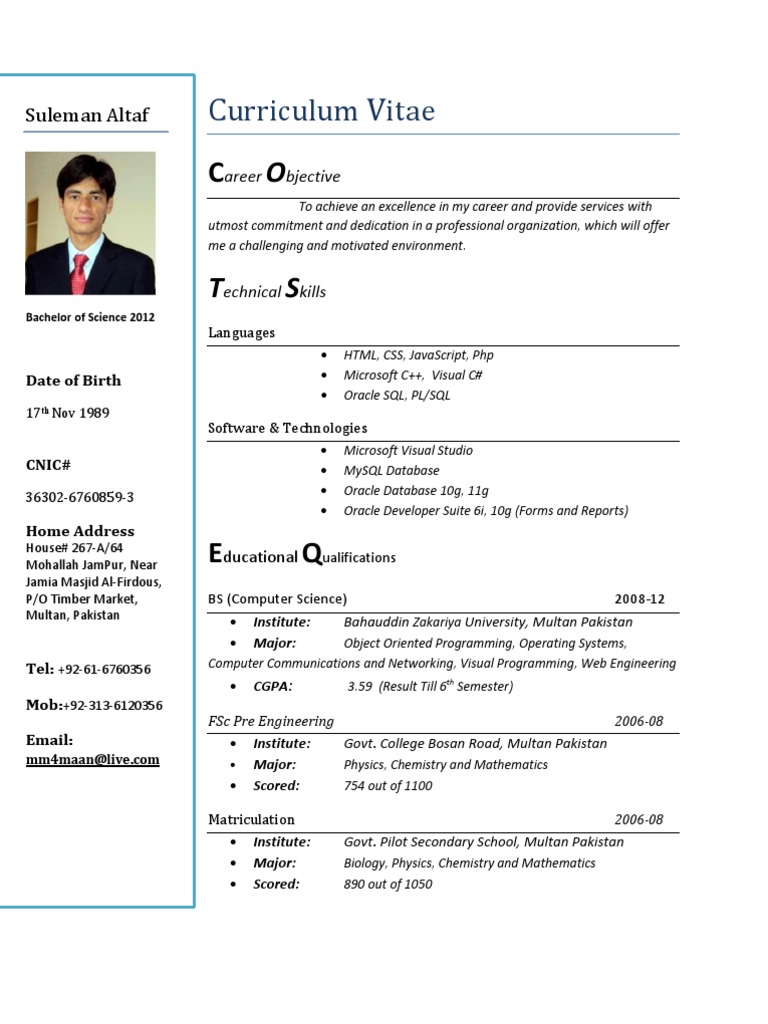 Curriculum Vitae | PDF | Oracle Database | Bachelor Of Science