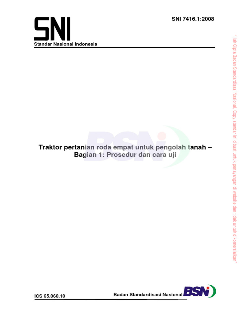 SNI 7416.1-2008 Cara Uji Traktor Roda-4 | PDF