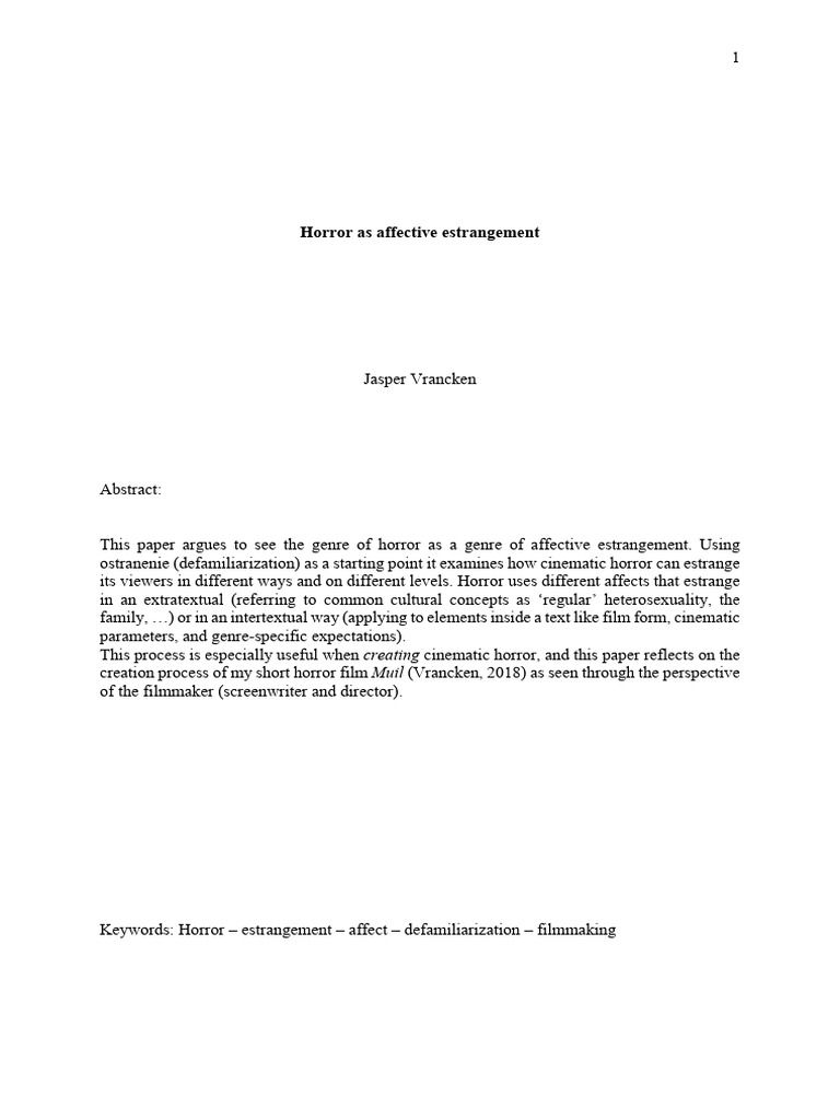 Horror and Affective Estrangement | PDF
