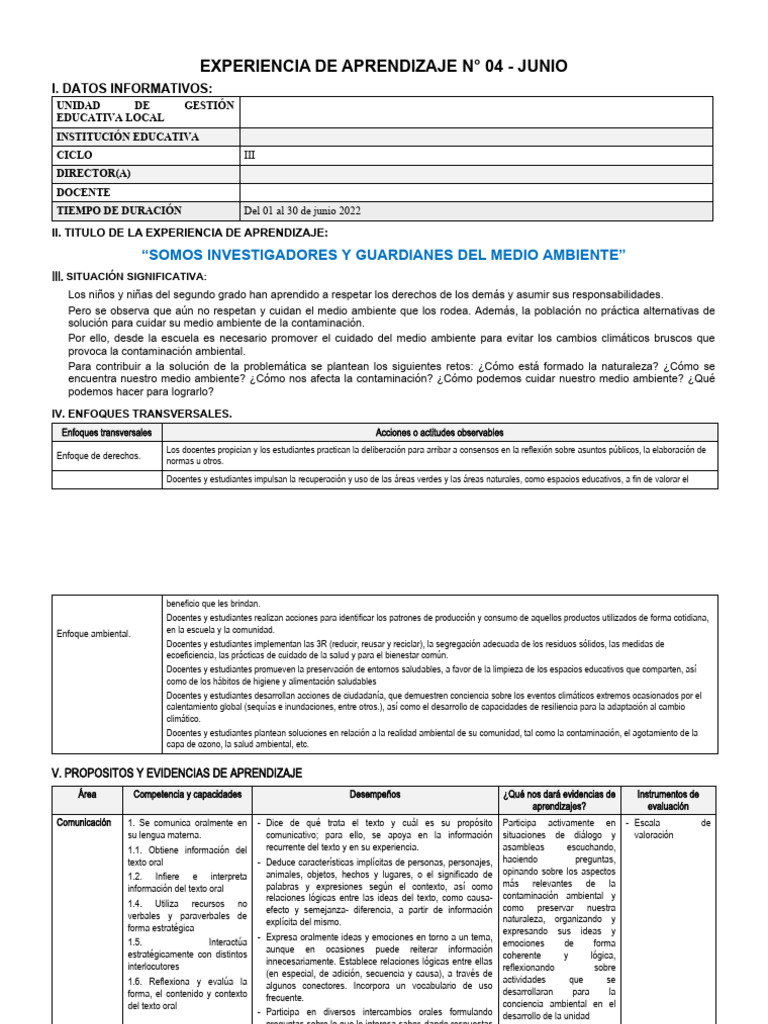 EXPERIENCIA DE APRENDIZAJE N° 04 | PDF
