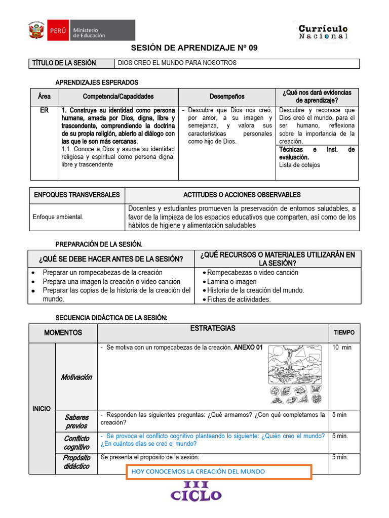 Sesion de Aprendizaje N°09 - Er | PDF