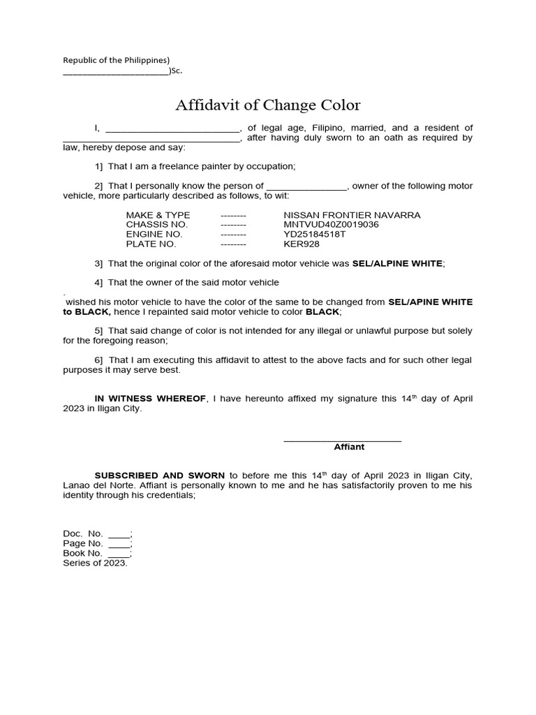 Affidavit of Change Color | PDF