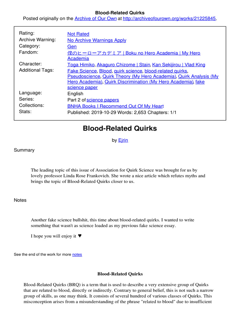 Blood-Related Quirks | PDF
