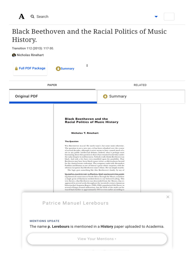 (PDF) Black Beethoven and the Racial Politics of Music History ...