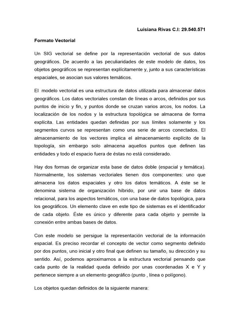 Modelo y Estructura del SIG Vectorial | PDF