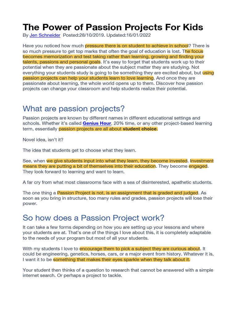 The Power of Passion Projects For Kids | PDF
