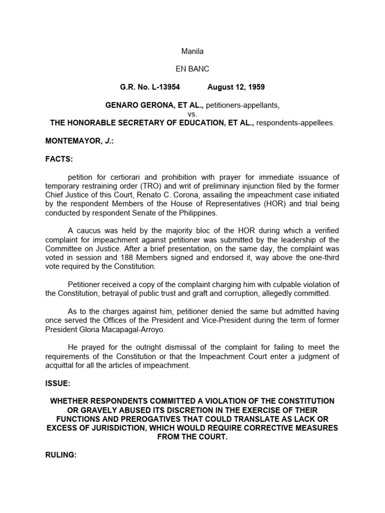 Chief justice corona vs senate of the phil, GR # 200242 DIGEST | PDF
