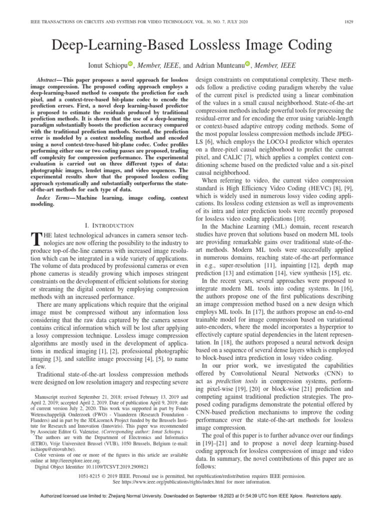 Deep-Learning-Based Lossless Image Coding | Download Free PDF | Data Compression | Computer Science