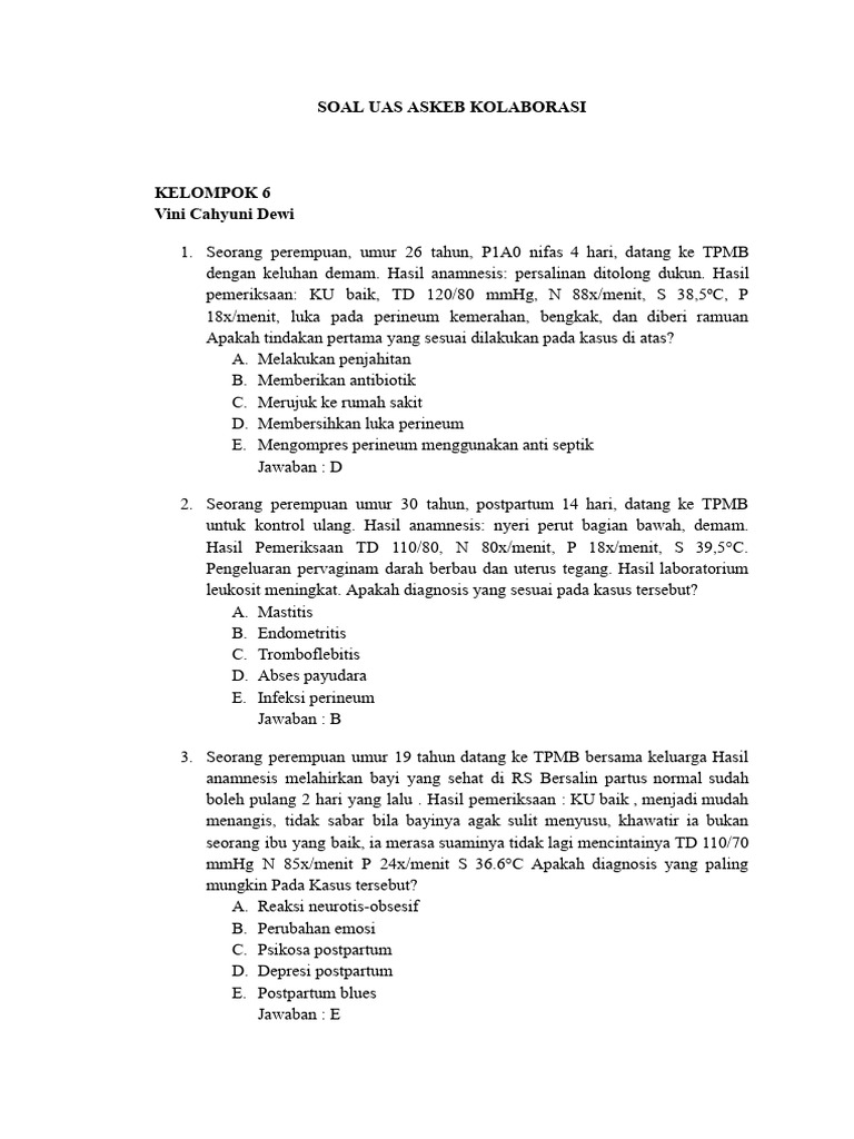 Soal Uas Askeb Kolaborasi | PDF