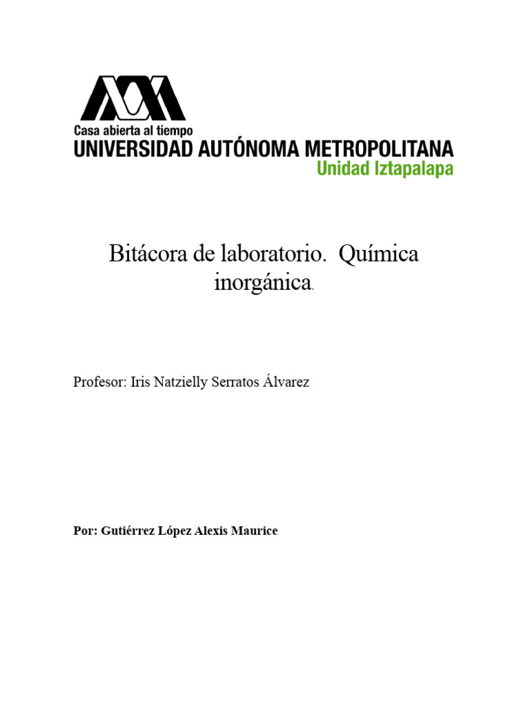 Bitácora Del Laboratorio de Química Inorganica | PDF