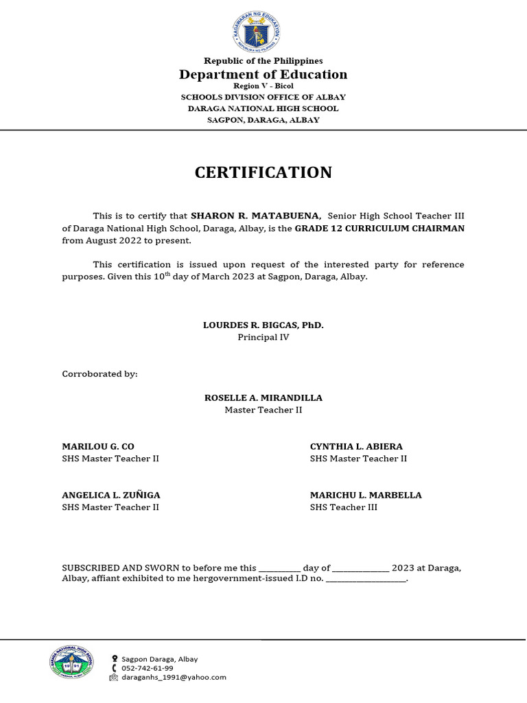 Final Certification-Corroborated CURRICULUM | PDF