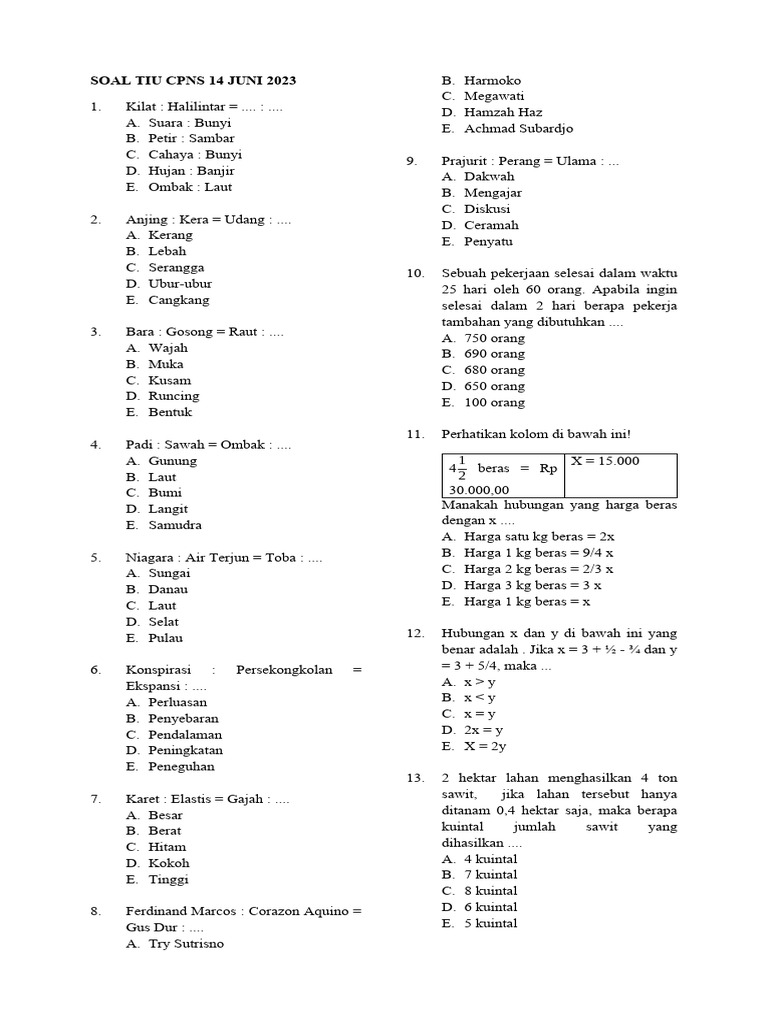 Soal Tiu Cpns 2023 | PDF