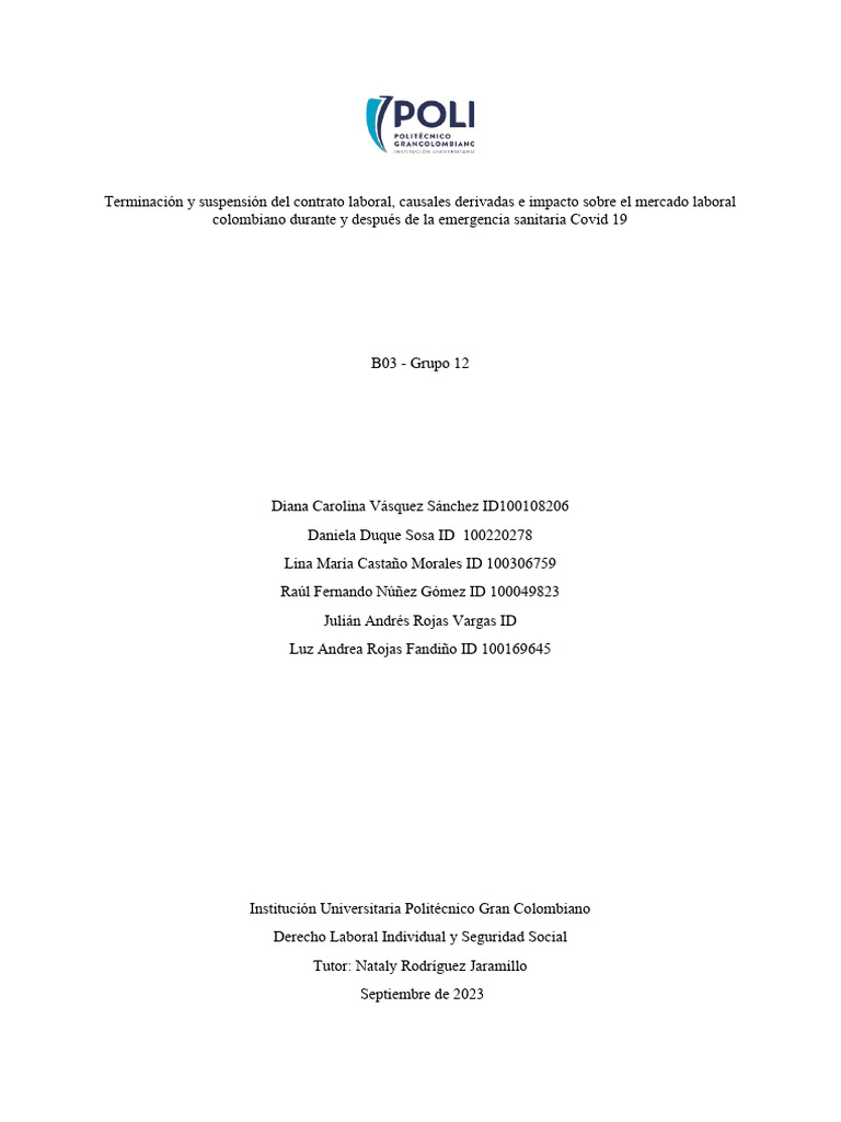 Derecho Laboral Individual Y Seguridad Social Entrega 1 Pdf