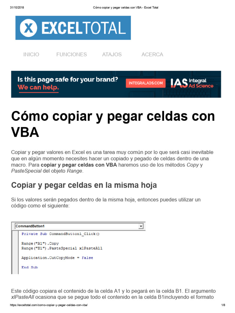 Cómo Copiar y Pegar Celdas Con VBA - Excel Total | Descargar gratis PDF ...