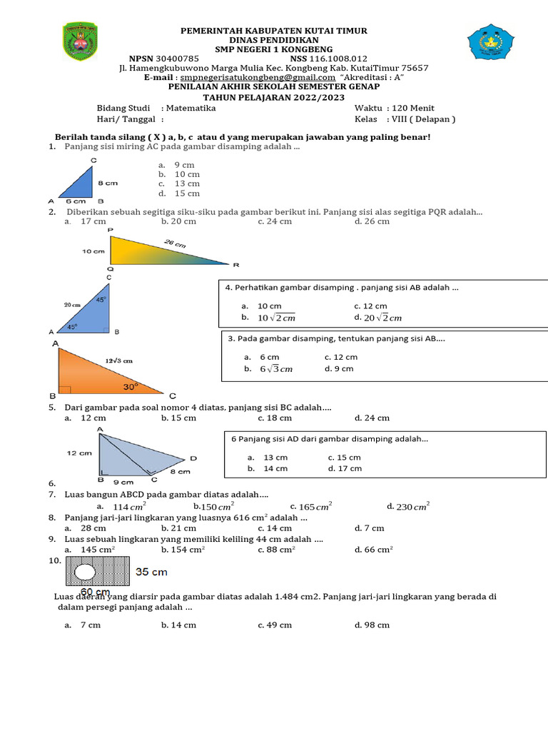 Pas Genap Matematika Viii 2023 Henny | PDF
