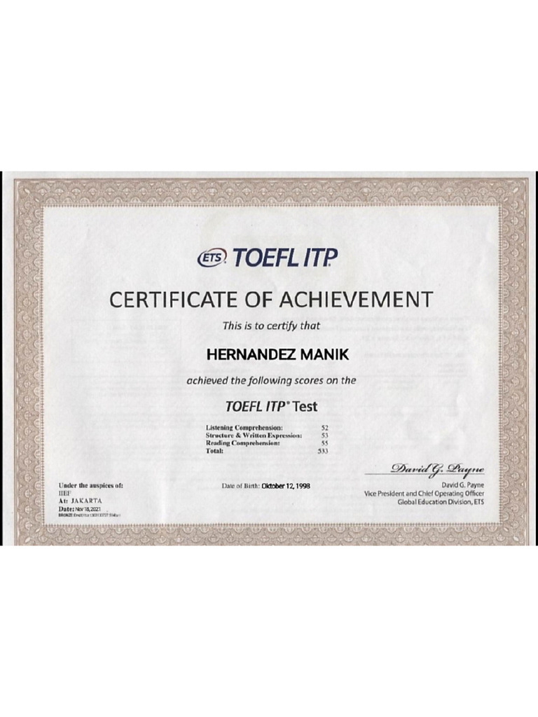 Sertifikat TOEFL Itp Atau TOEFL PBT Ibt Atau Ielts Atau Toeic Untuk Tingkat Slta ...