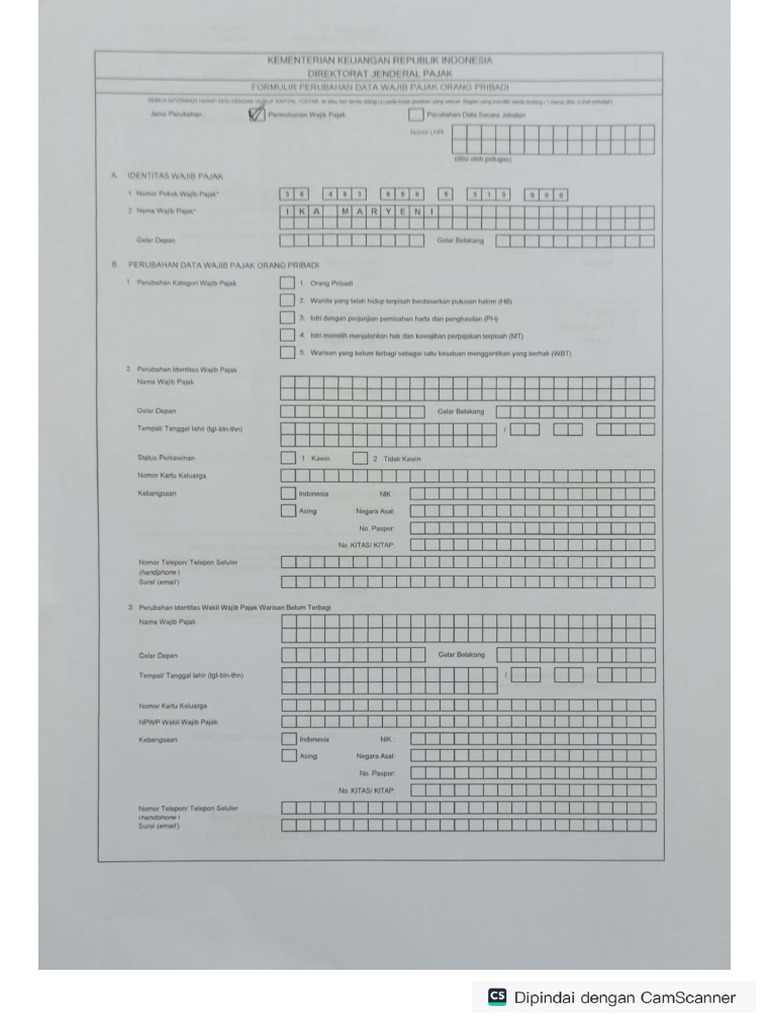 Formulir Perubahan Data Wajib Pajak | PDF