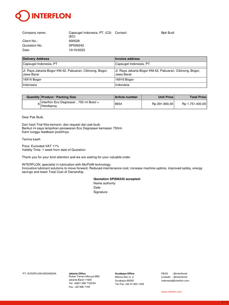 Interflon Capsugel Indonesia PT c2 Ec 20231010060402 | PDF
