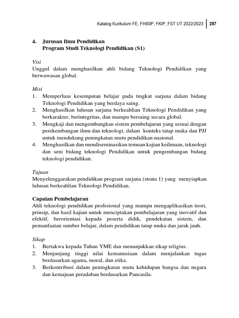 Kurikulum S1 Teknologi Pendidikan | PDF | Sains & Matematika