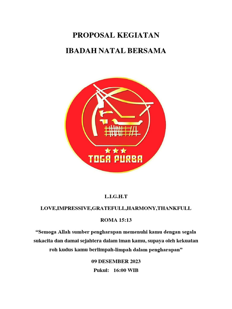 Proposal Ibadah Natal Toga Purba 2023 | PDF