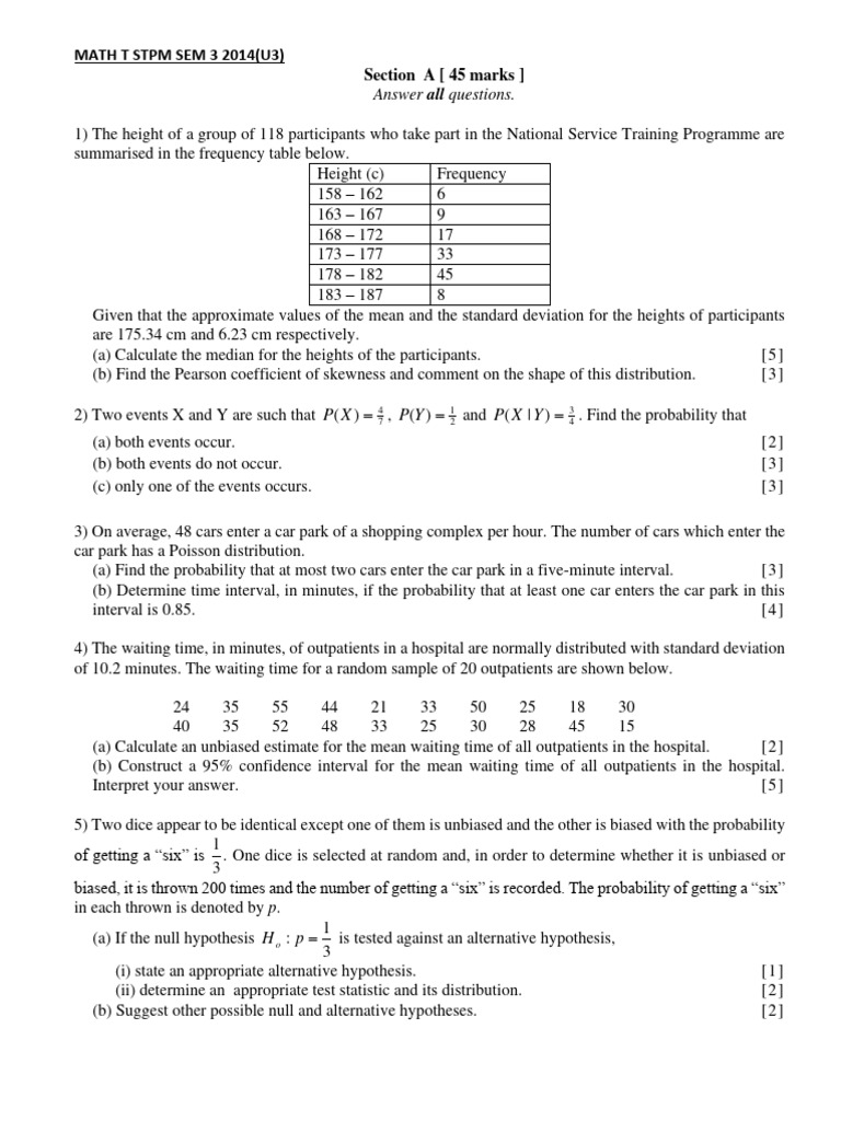 Math T STPM Sem 3 2014 (U3) | PDF | Null Hypothesis | Hypothesis