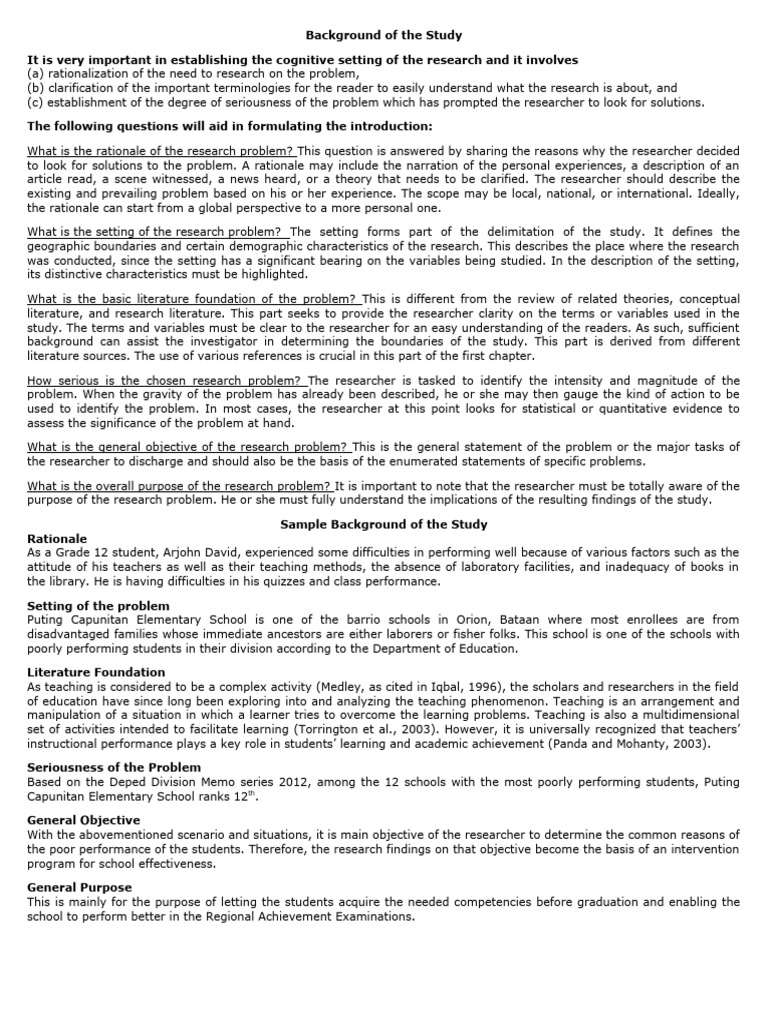 Background of The Study | PDF