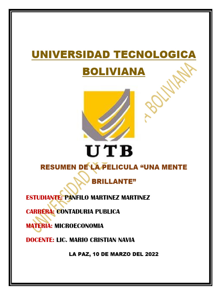 Una Mente Brillante Resumen | PDF | Matemáticas | Mente