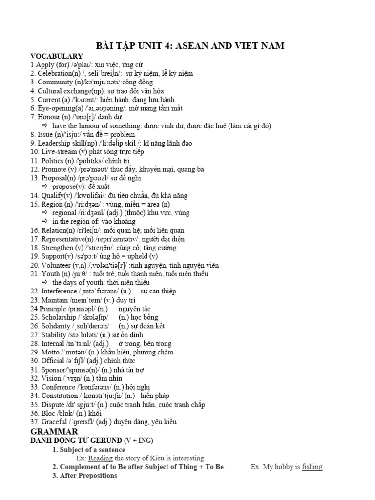 Unit 4 ASEAN AND VIET NAM | PDF