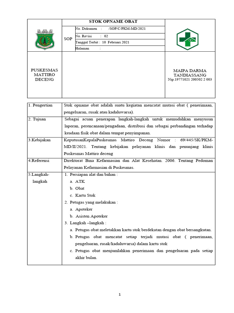 Sop Stok Opname Obat | PDF | Pengelolaan Keuangan & Uang