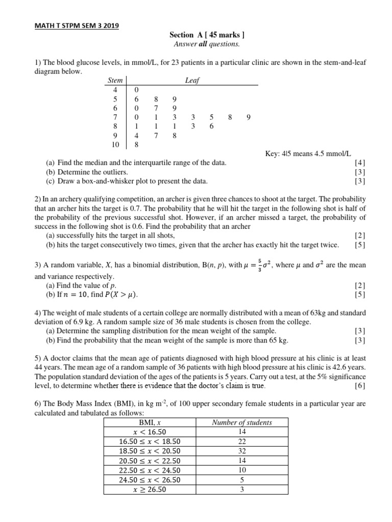 STPM Math T Sem 3 Past Paper 2019 | PDF
