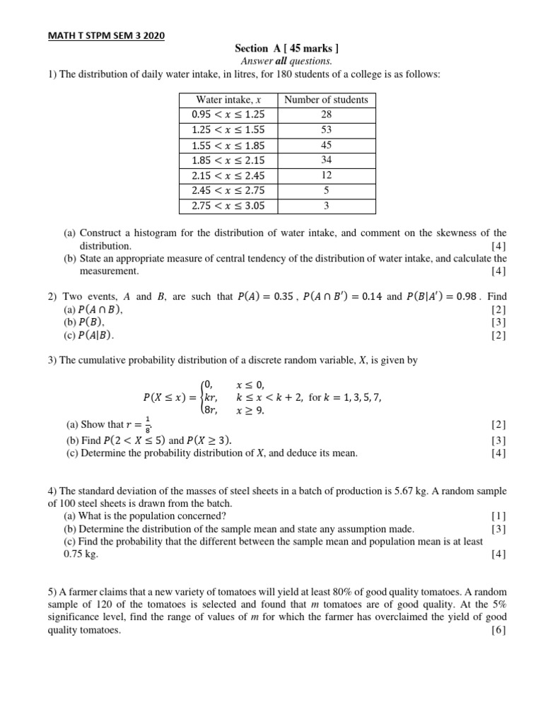 Math T STPM Sem 3 2020 | PDF