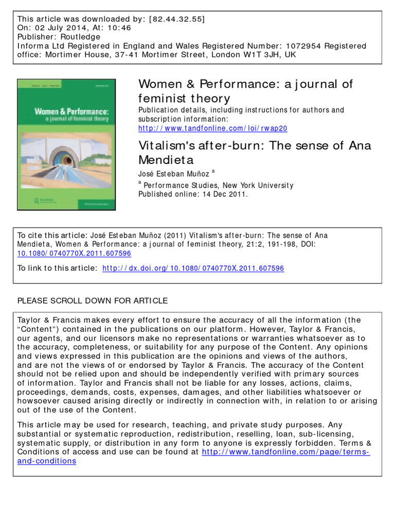 José Esteban Muñoz - Vitalism's After-Burn: The Sense of Ana Mendieta ...