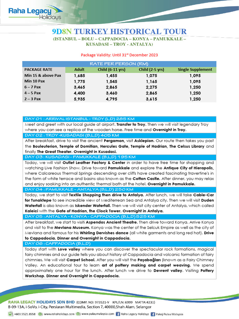 9-Day Turkey Historical Tour Package | PDF