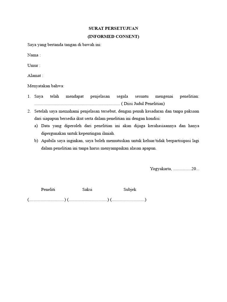 Surat Pernyataan Inform Consent | PDF | Politik | Game & Aktivitas
