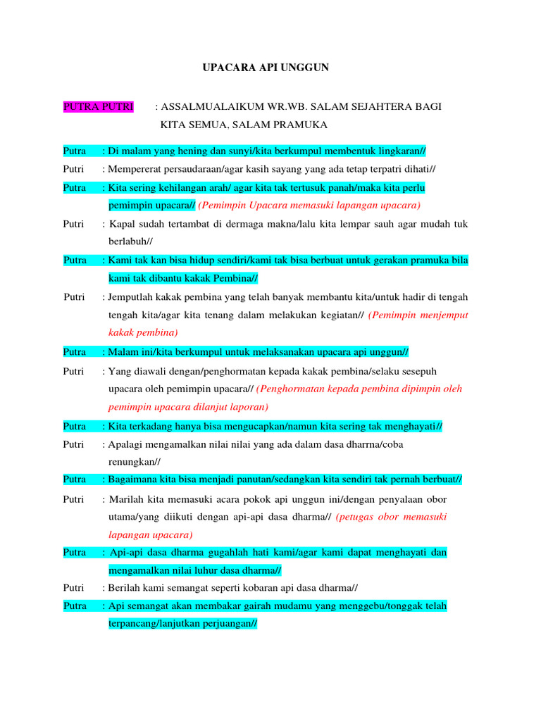 Susunan Upacara API Unggun Putra | PDF