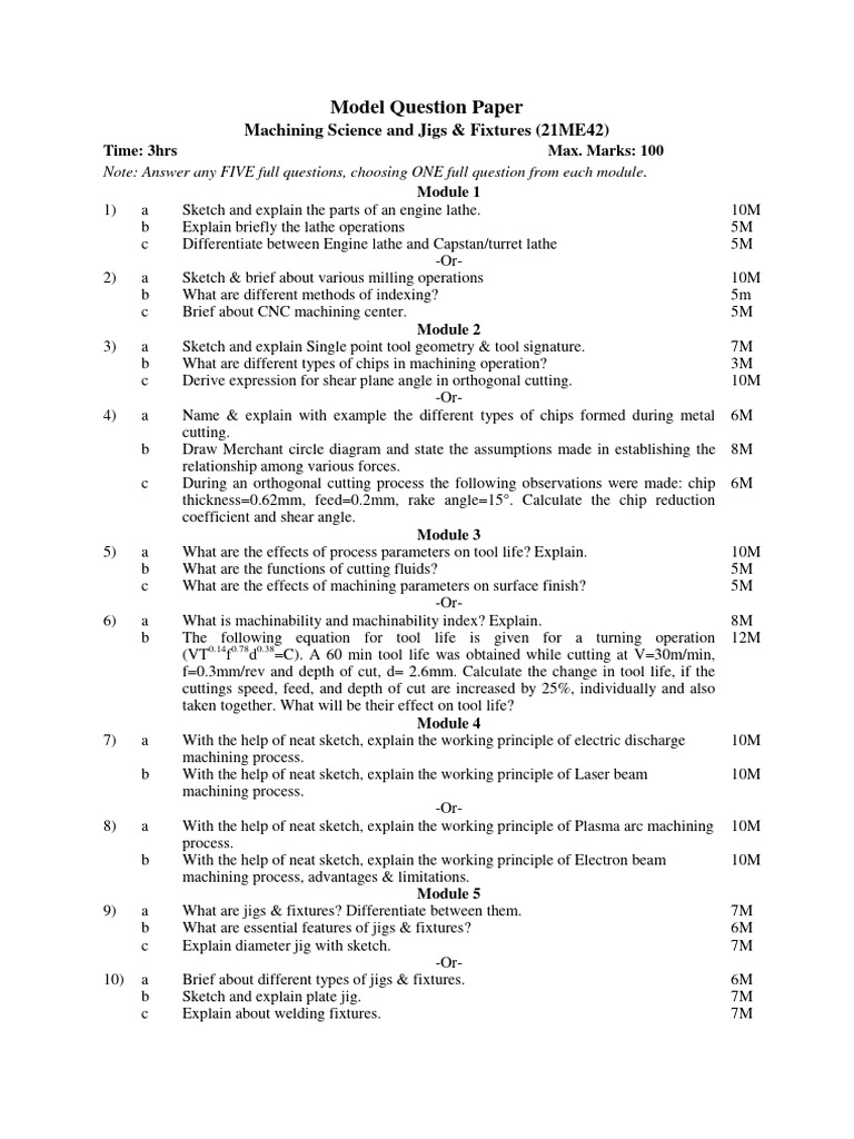 MSJF QP Pattern | PDF | Machining | Mechanical Engineering