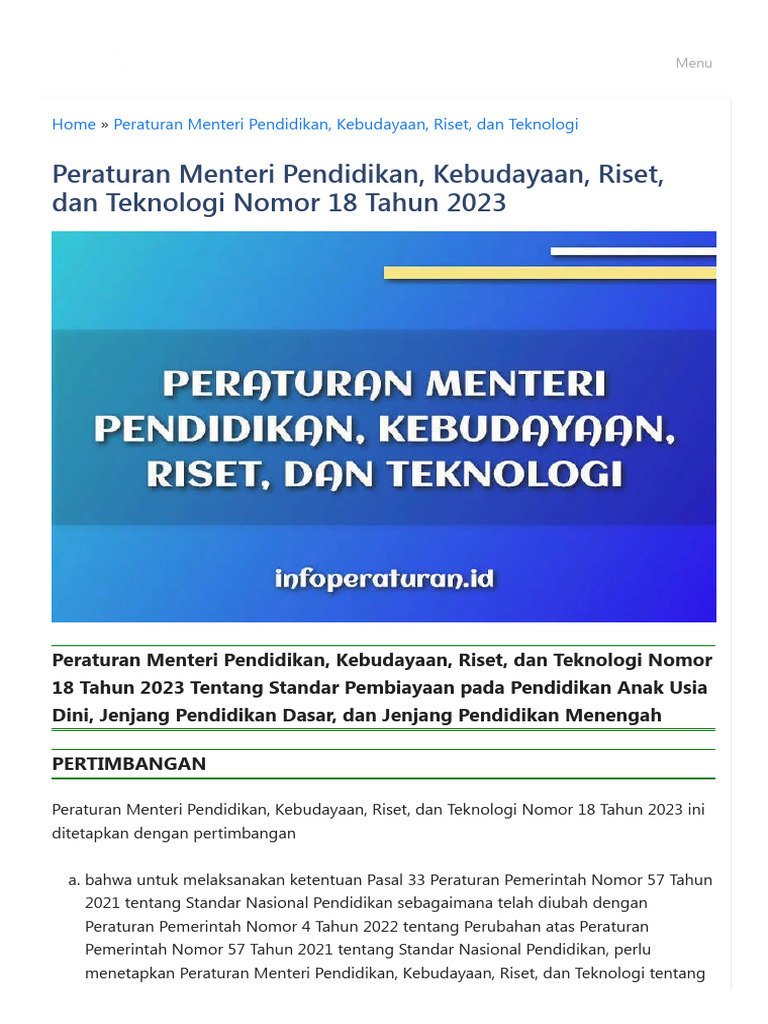 Peraturan Menteri Pendidikan, Kebudayaan, Riset, Dan Teknologi Nomor 18 Tahun 2023 | PDF | Ilmu ...