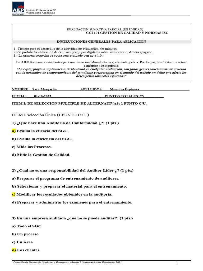 Segunda Prueba de Gestion de Calidad y Normas ISO 2023 AIEP | PDF